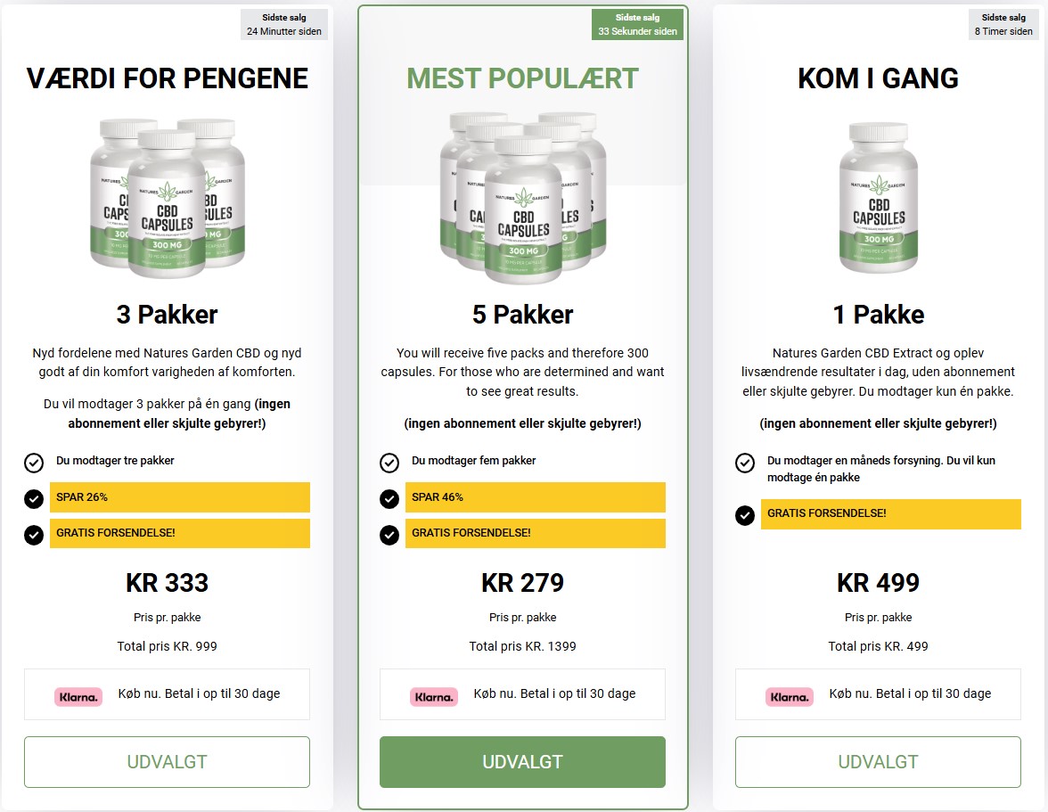 Natures Garden CBD | 300mg Capsules | Danmark Anmeldelser